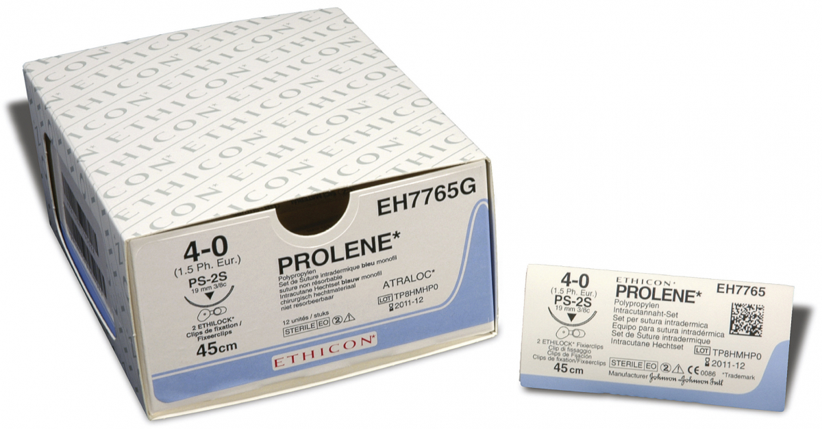 Nahtmaterial Prolene monofil Blau 5-0, Nadel PS-3, 45 cm Fadenlänge