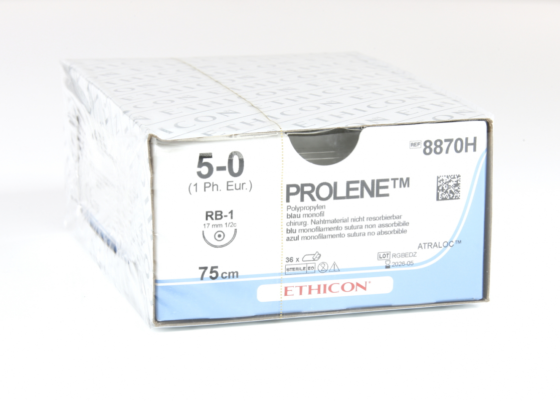 Nahtmaterial Prolene monofil Blau 5-0, Nadel RB1, 75 cm Fadenlänge